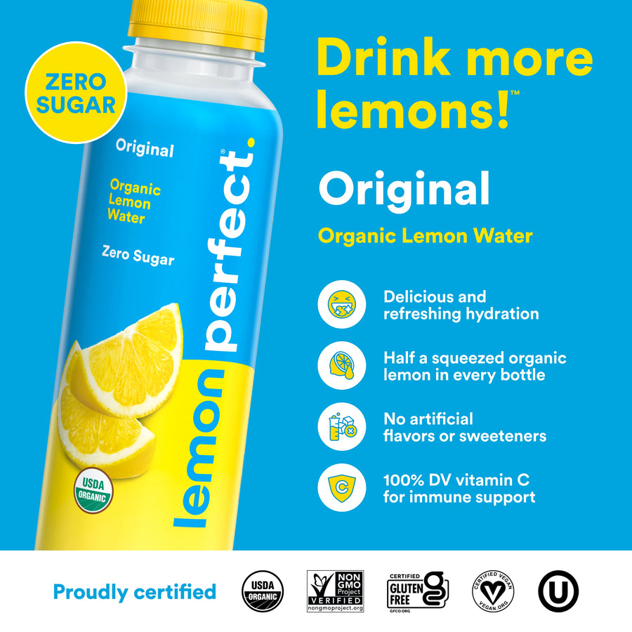 Lemon Perfect Original Lemon Zero Sugar Organic Lemon Water